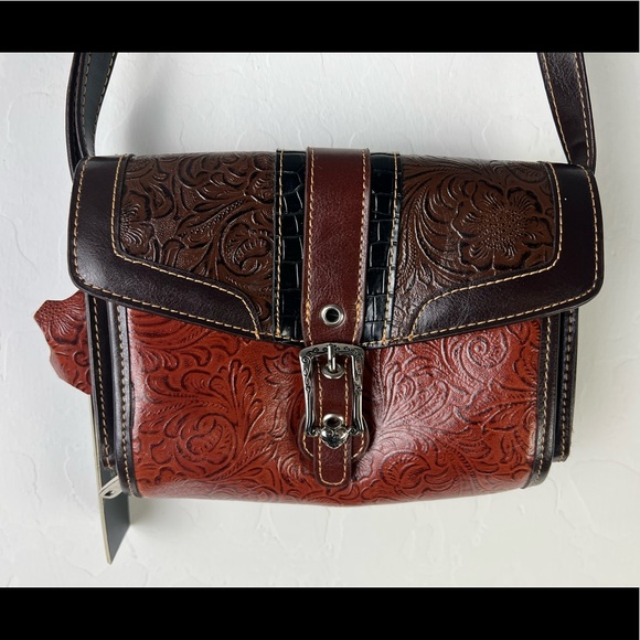 MC | Bags | Mc Marc Chantal Brown Floral Embossed Crossbody Hand Bag ...